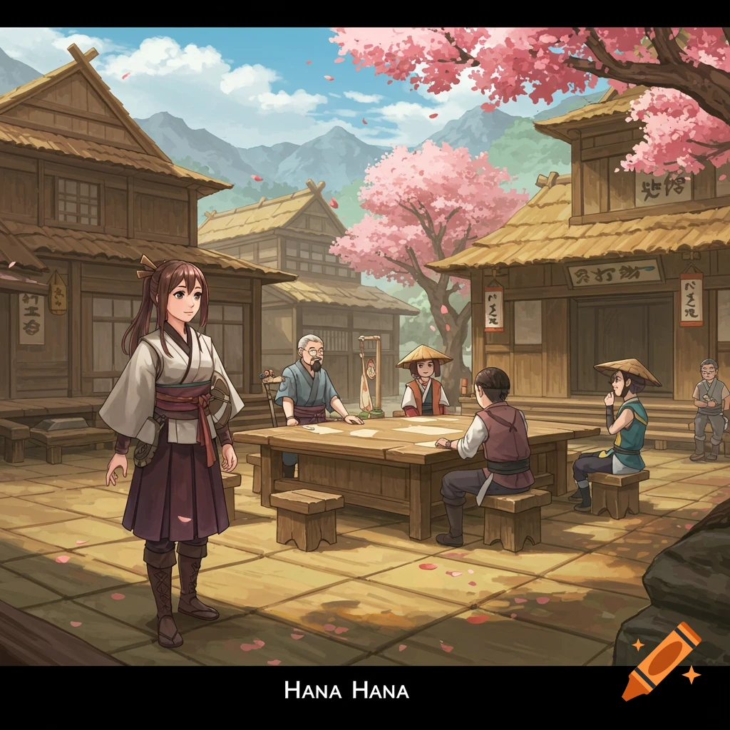 Hana in traditional Japanese village setting on Craiyon