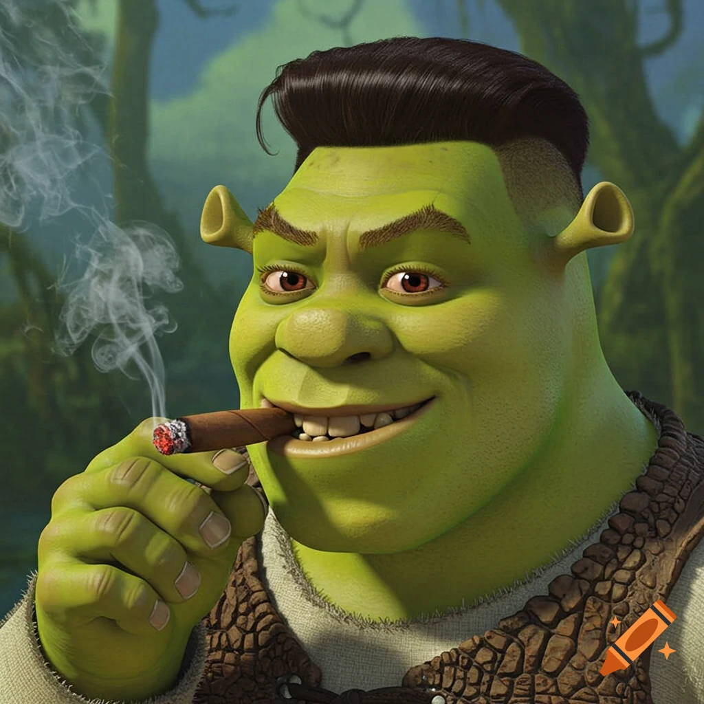 Shrek with a low taper fade and a cigar on Craiyon