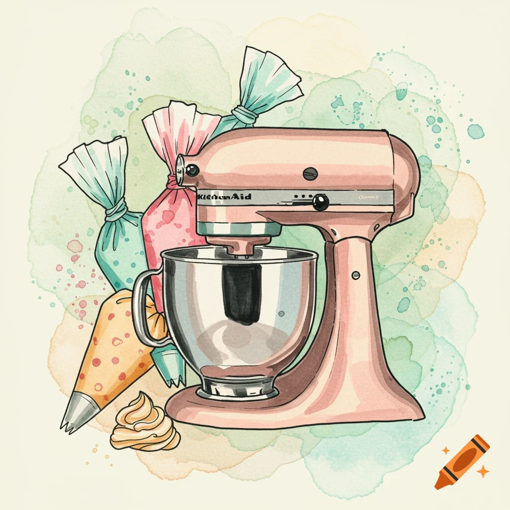 Tattoo art of kitchenaid mixer and icing filled piping bags in ...