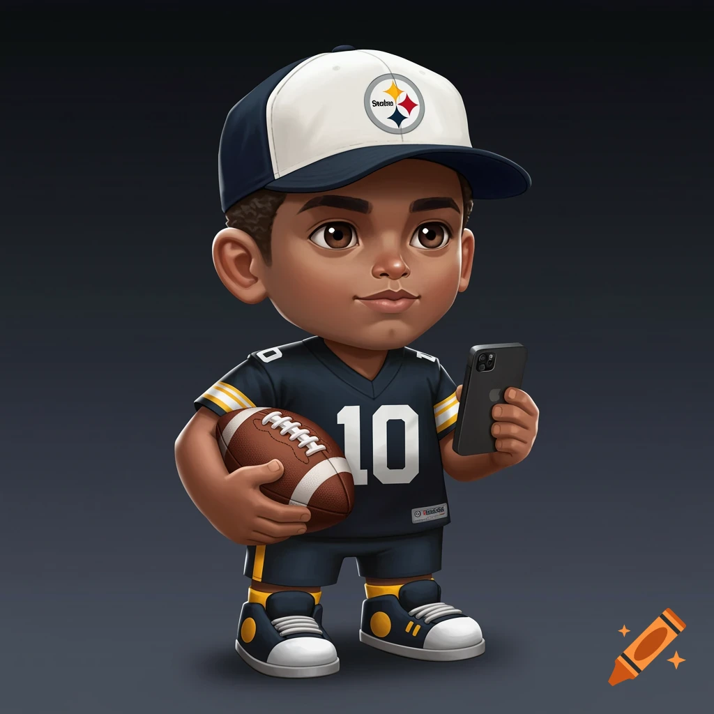 Custom starter pack toy of a kid wearing a Steelers hat and jersey ...