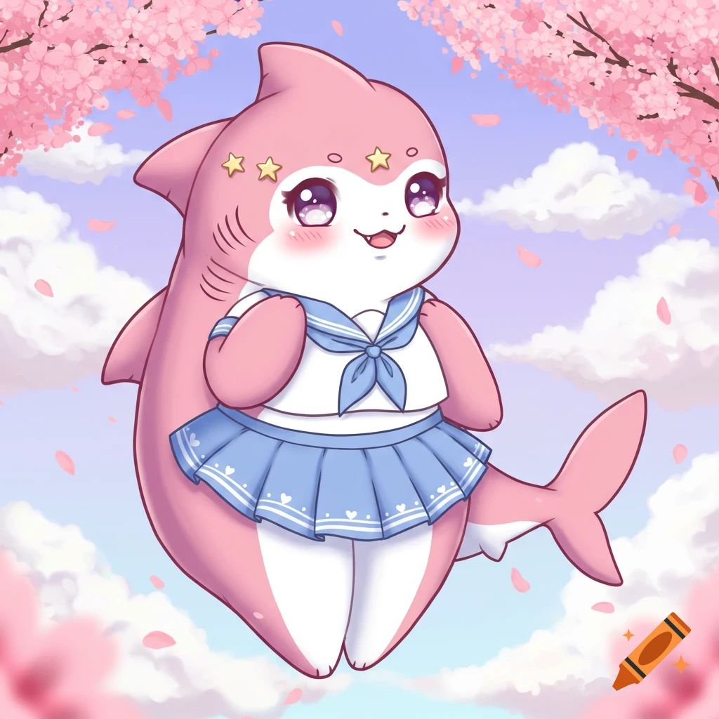 Cute kawaii anthro pink shark in anime style on Craiyon