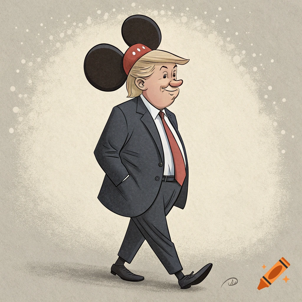 Cartoon illustration of a figure resembling Donald Trump in a suit and ...