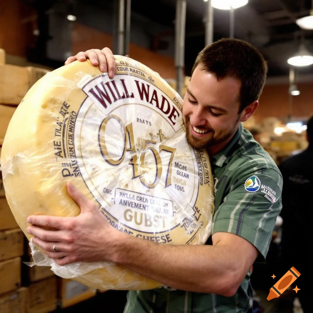 Will Wade hugging a wheel of cheese on Craiyon