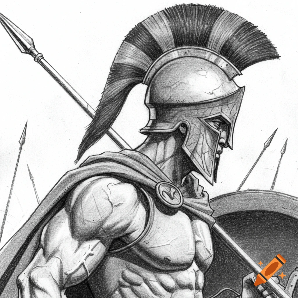 Pencil sketch of a Spartan warrior in side profile. on Craiyon