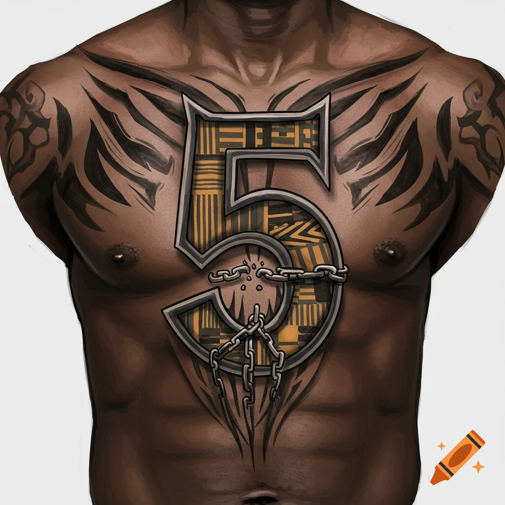 Chest tattoo mockup with a stylized number 5 design incorporating ...