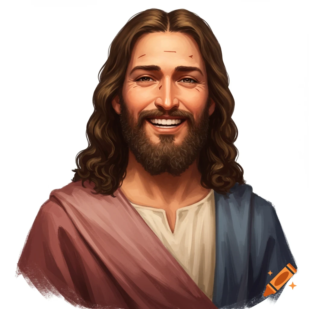 Smiling image of Jesus Christ with beard and sash. on Craiyon