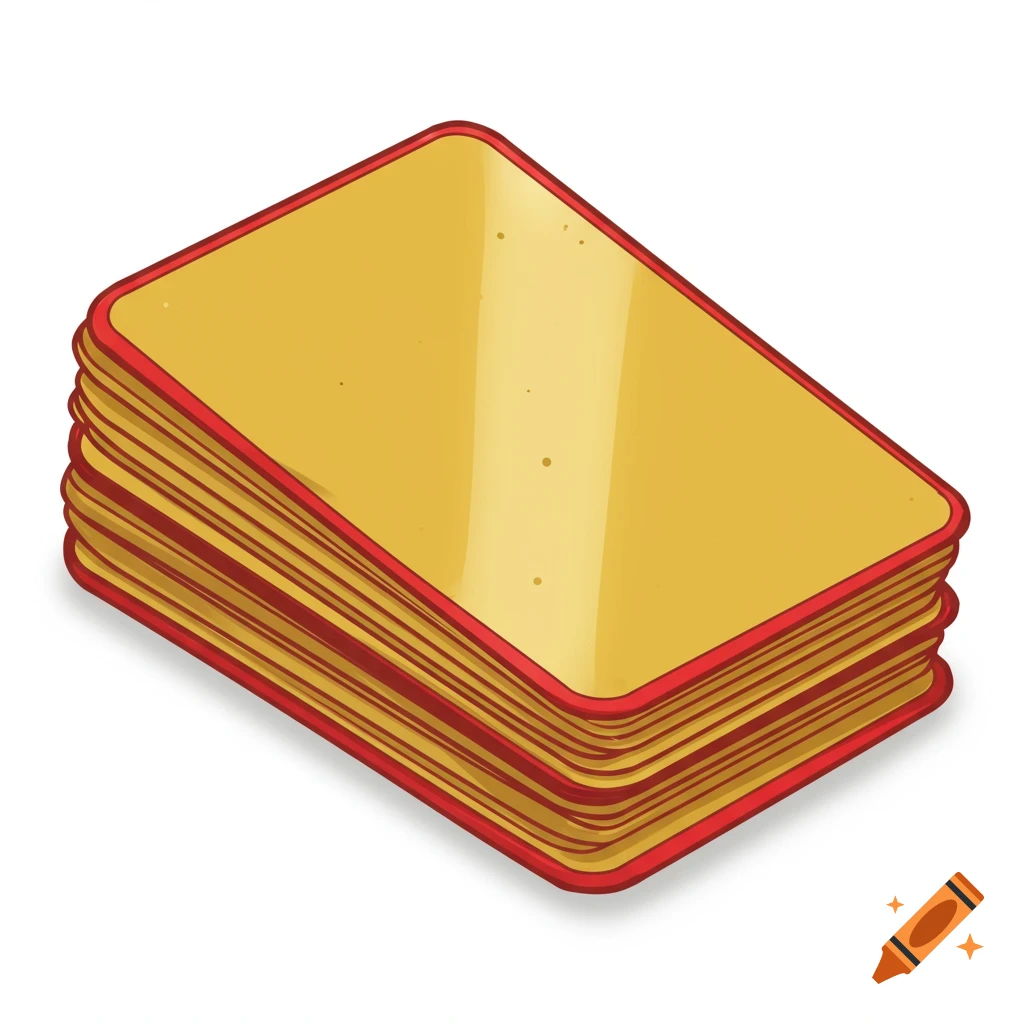 A stack of blank gold cards with red outlines, in a cartoon style. on ...