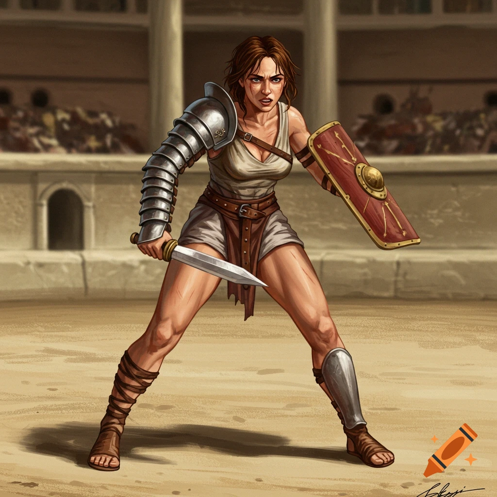 Female gladiator in Thracian armor on Craiyon