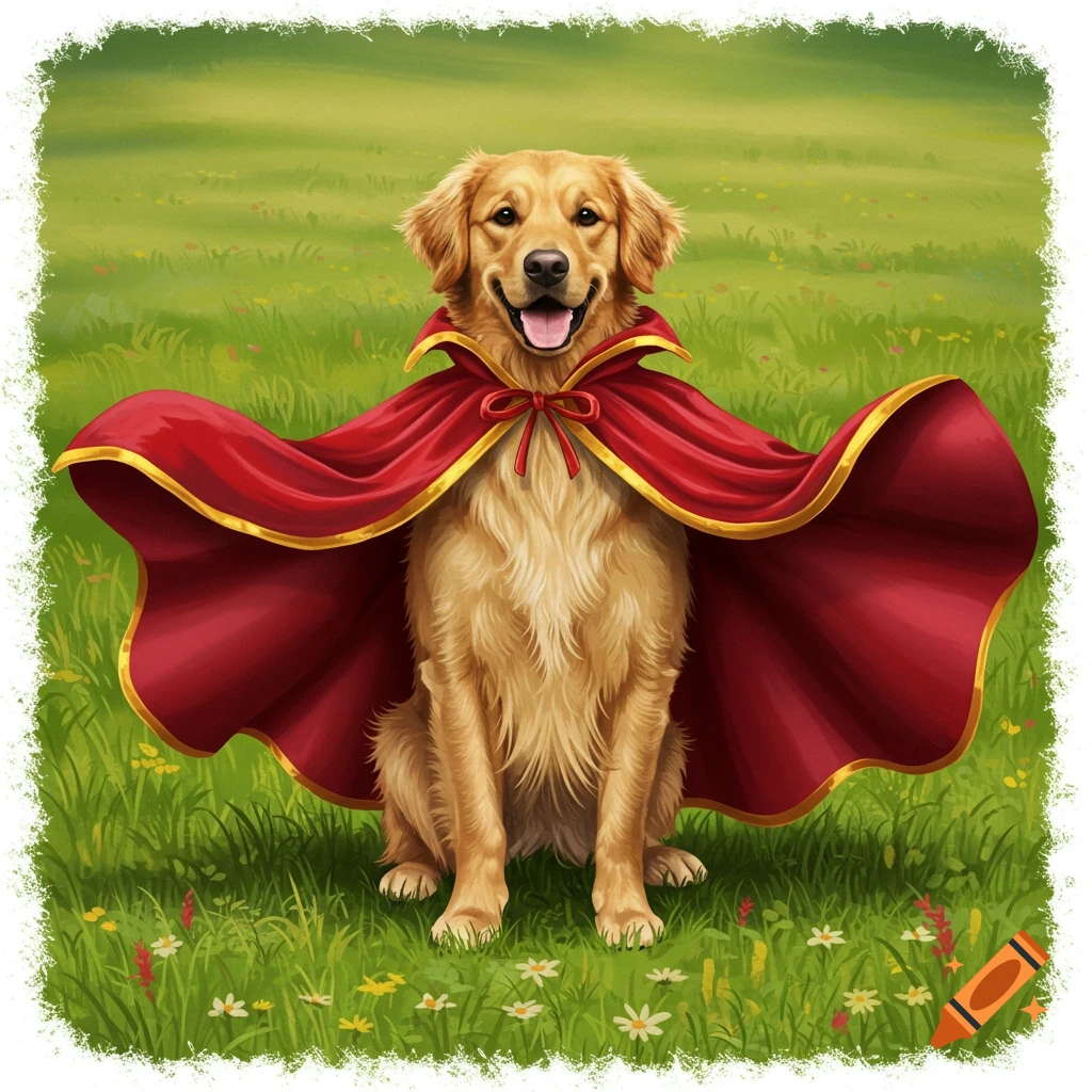 Dog wearing a cape on Craiyon