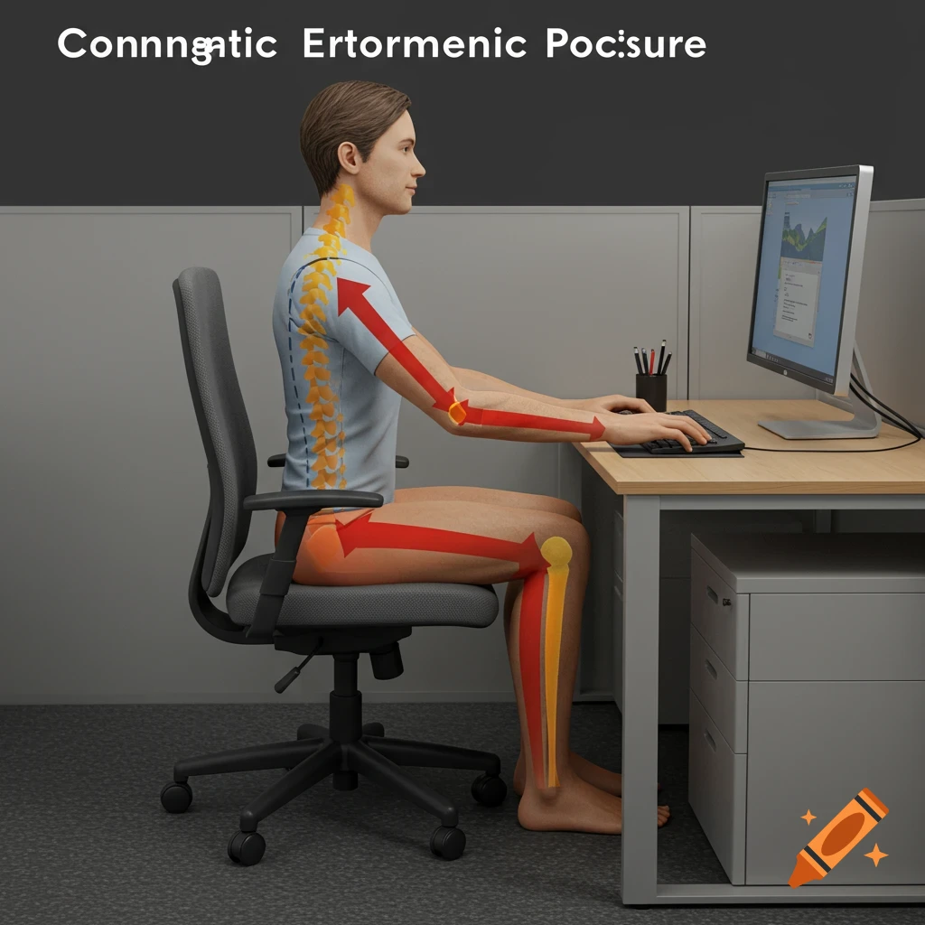 Ergonomic posture at computer desk on Craiyon