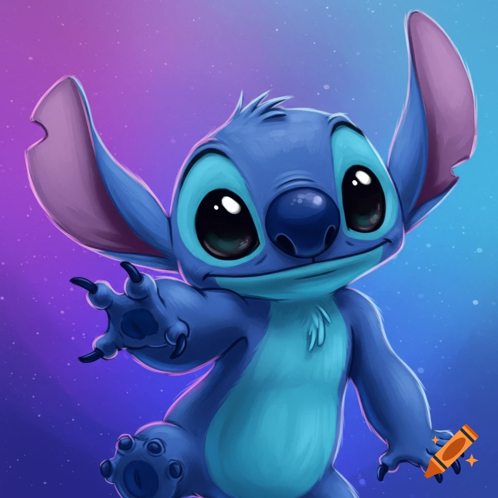 Cartoon character Stitch holding a wooden sign that says ALEX on Craiyon