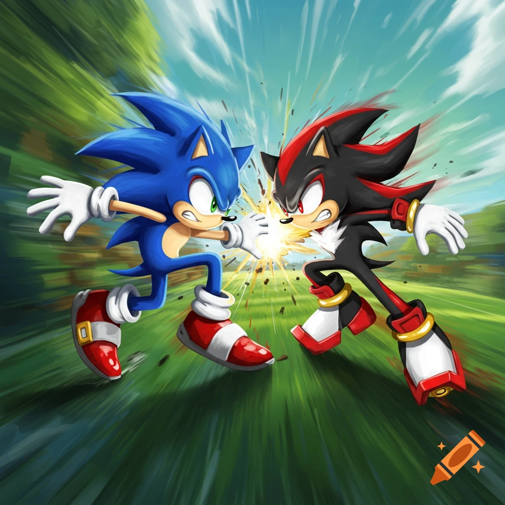 Sonic and Shadow stand back-to-back with contrasting blue and red ...