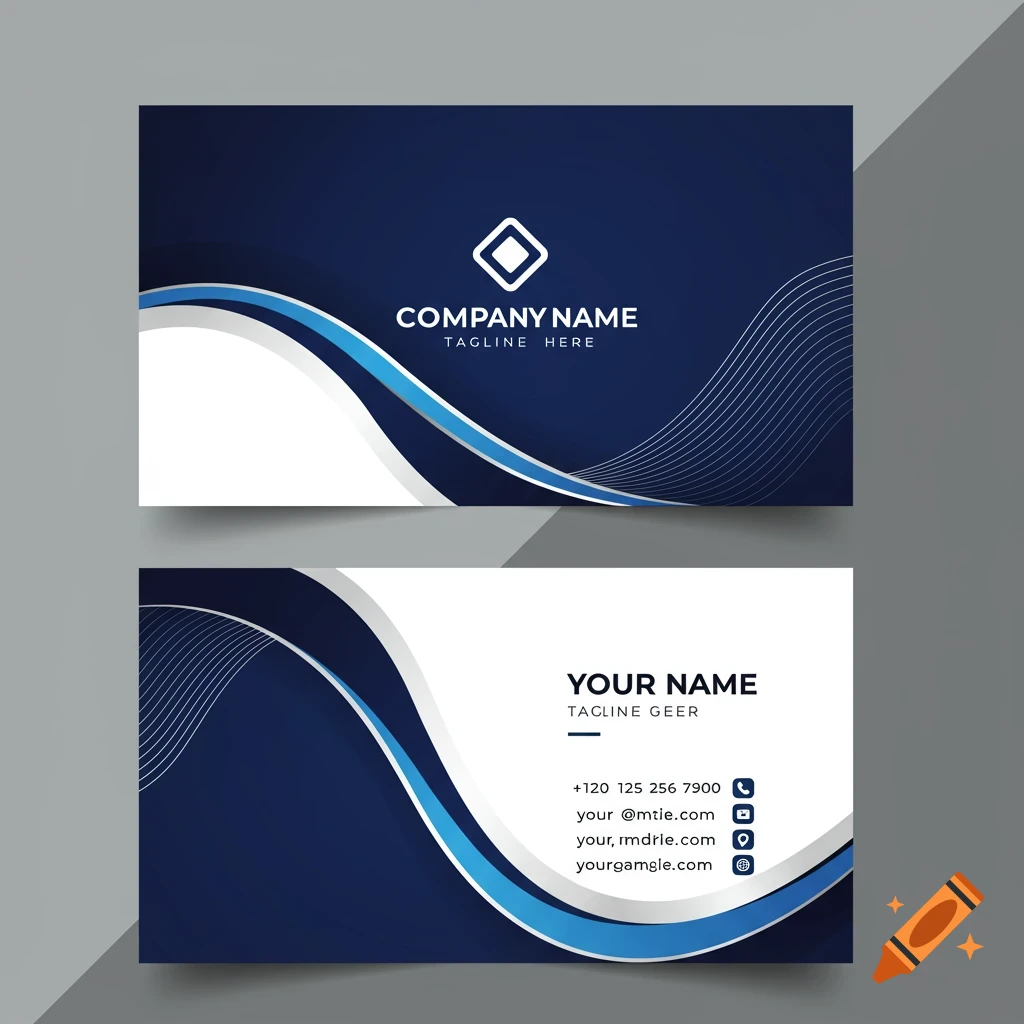 Blue and white modern business card template with abstract wave design ...