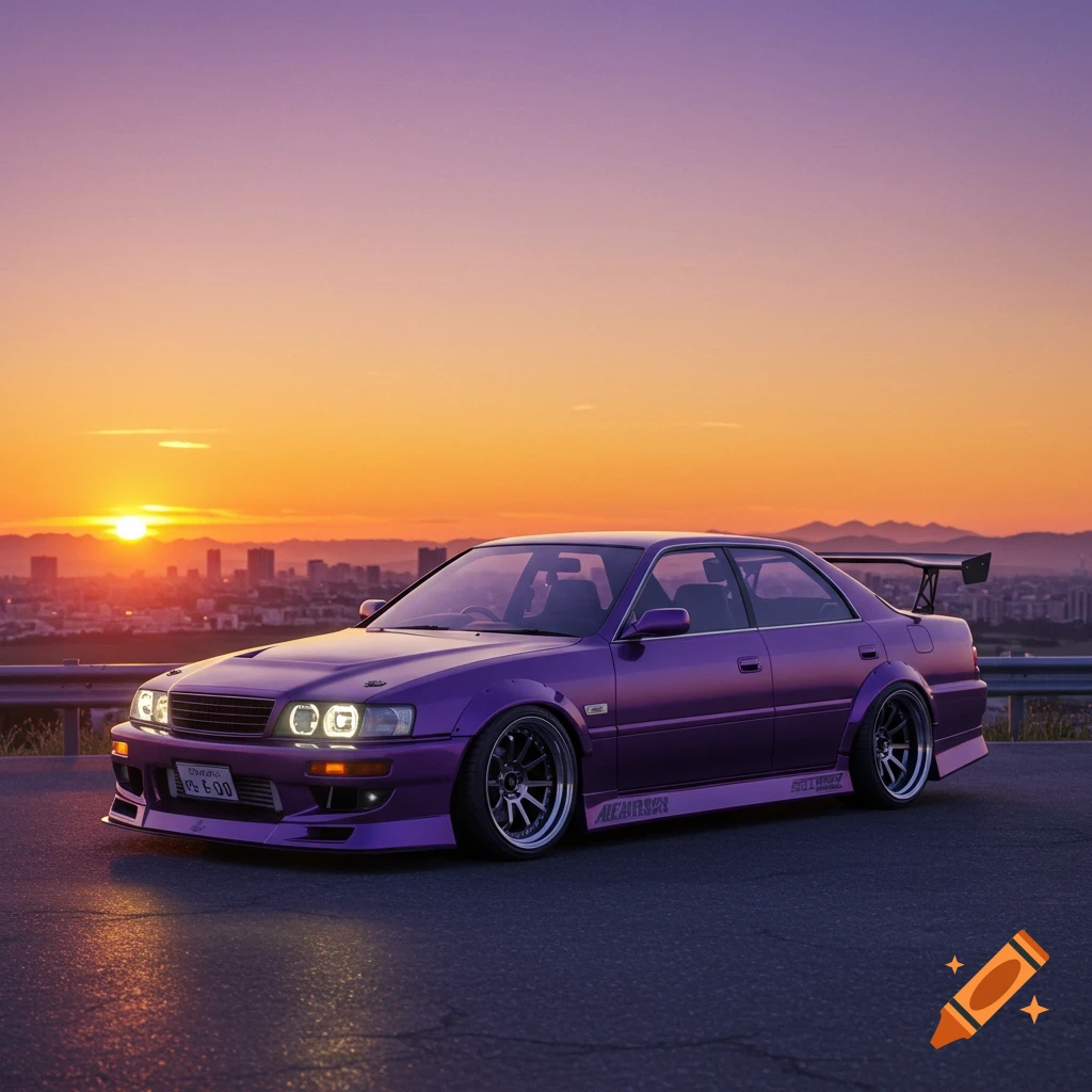 Anime-style Toyota Chaser at sunset on Craiyon