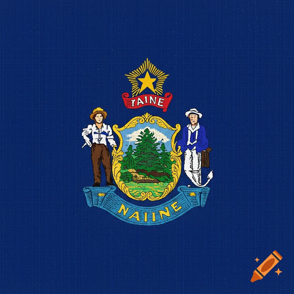 Maine state flag as a 50x50 two-color grid on Craiyon