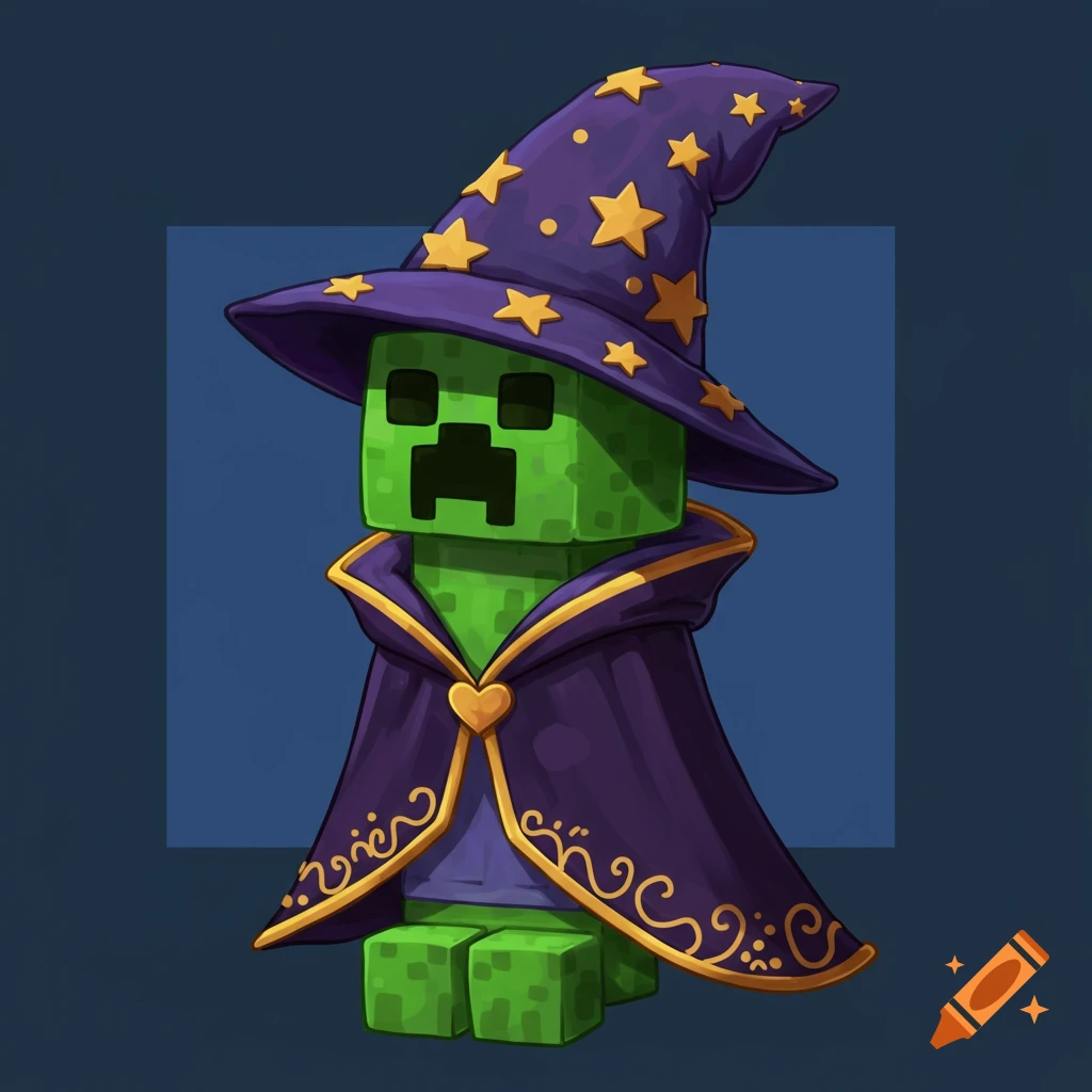 Minecraft Creeper with wizard hat and robe on Craiyon