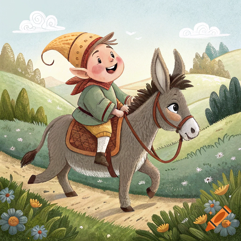 A stout, dwarfish ogre riding a donkey. on Craiyon