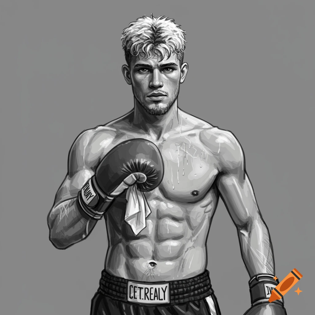 Boxer wiping sweat, black and white drawing on Craiyon
