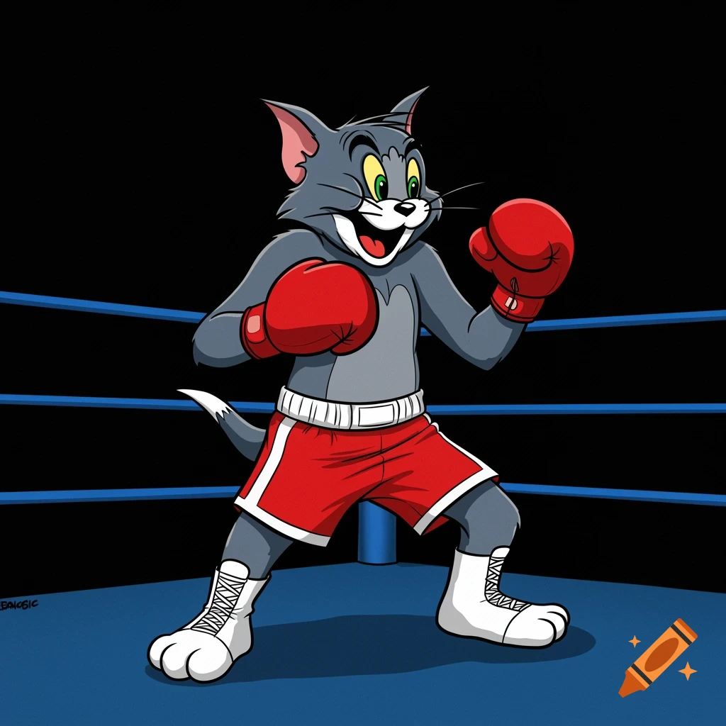 Cartoon cat in a boxing ring wearing red boxing gloves and shorts. on ...