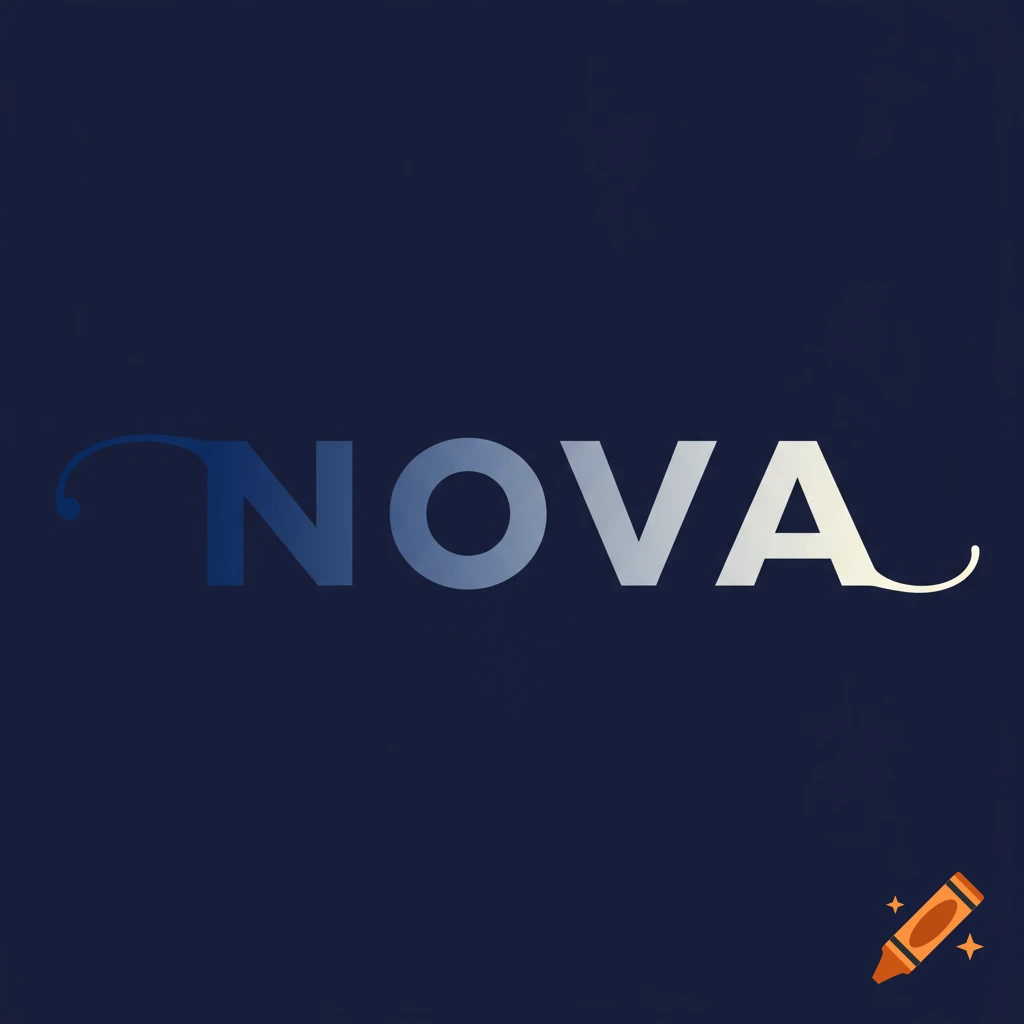 Curved NOVA text with gradient from navy to white on Craiyon