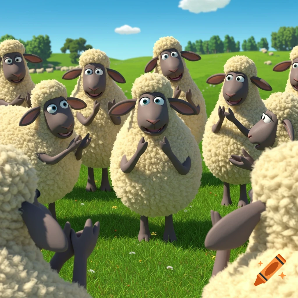 Cartoon sheep clapping and smiling on Craiyon