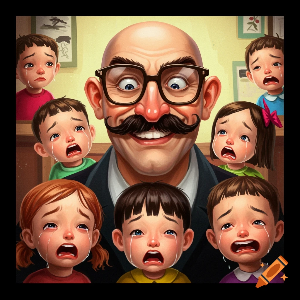 Stylized image of a smiling bald man with glasses and mustache ...