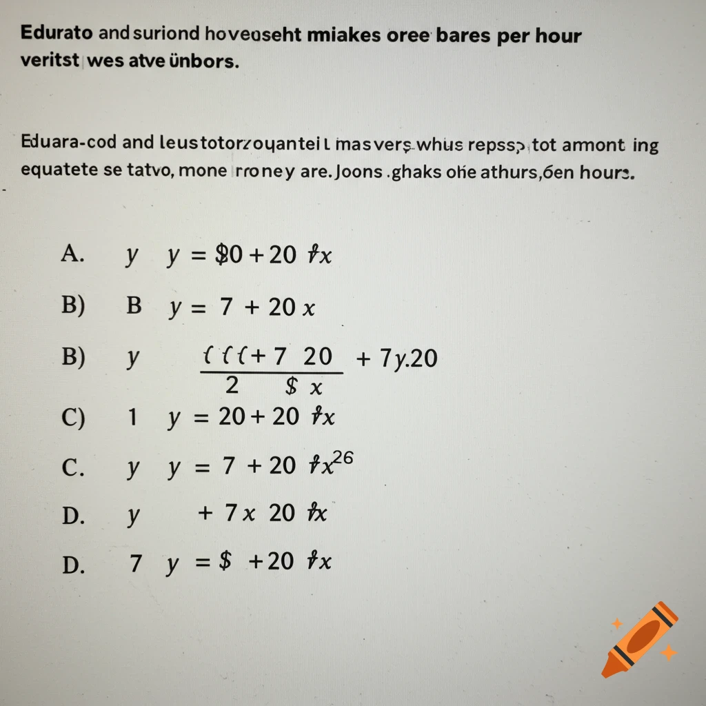 Equation problem: y = 7x + 20 on Craiyon