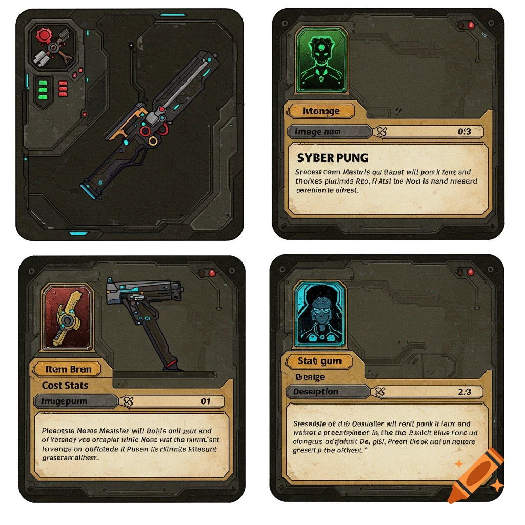Cyberpunk tabletop RPG card template on Craiyon