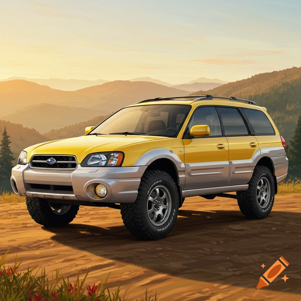 2005 Subaru Baja sunburst yellow with 4” lift and Ko2 tires on Craiyon