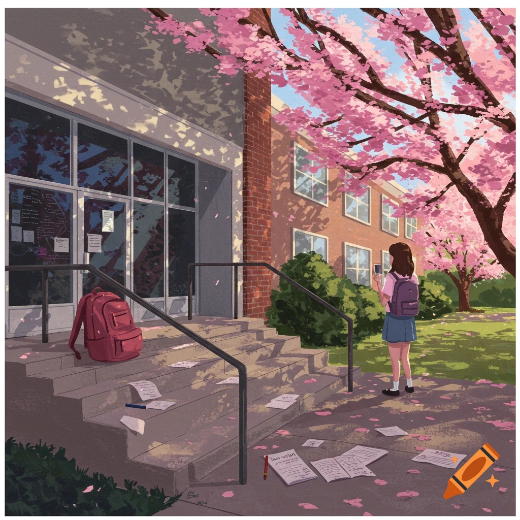 A student with a backpack stands outside a school building under ...