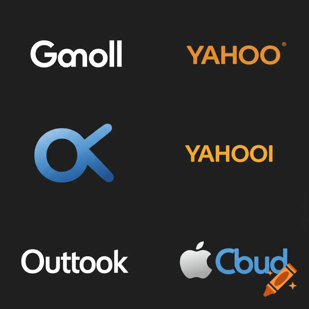Gmail, Yahoo, Outlook, and iCloud logos stacked on Craiyon