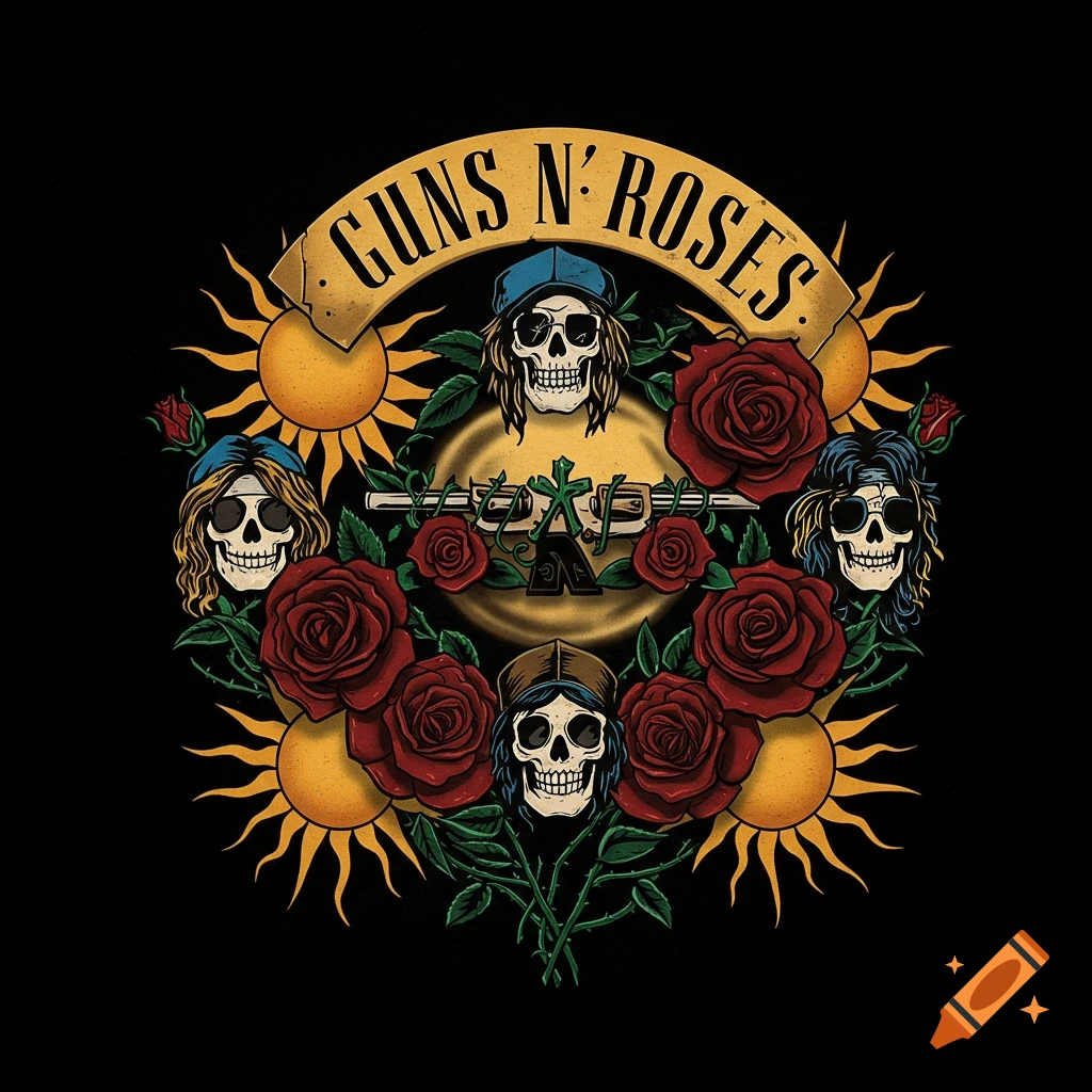 Guns N’ Roses logo with suns and roses on Craiyon
