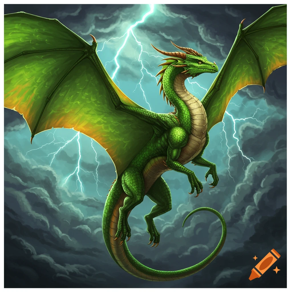 Flying green dragon on Craiyon