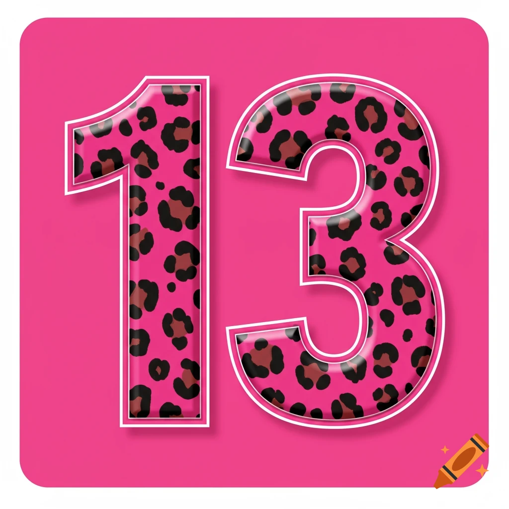 Number 13 with leopard print and pink color for a birthday design on ...