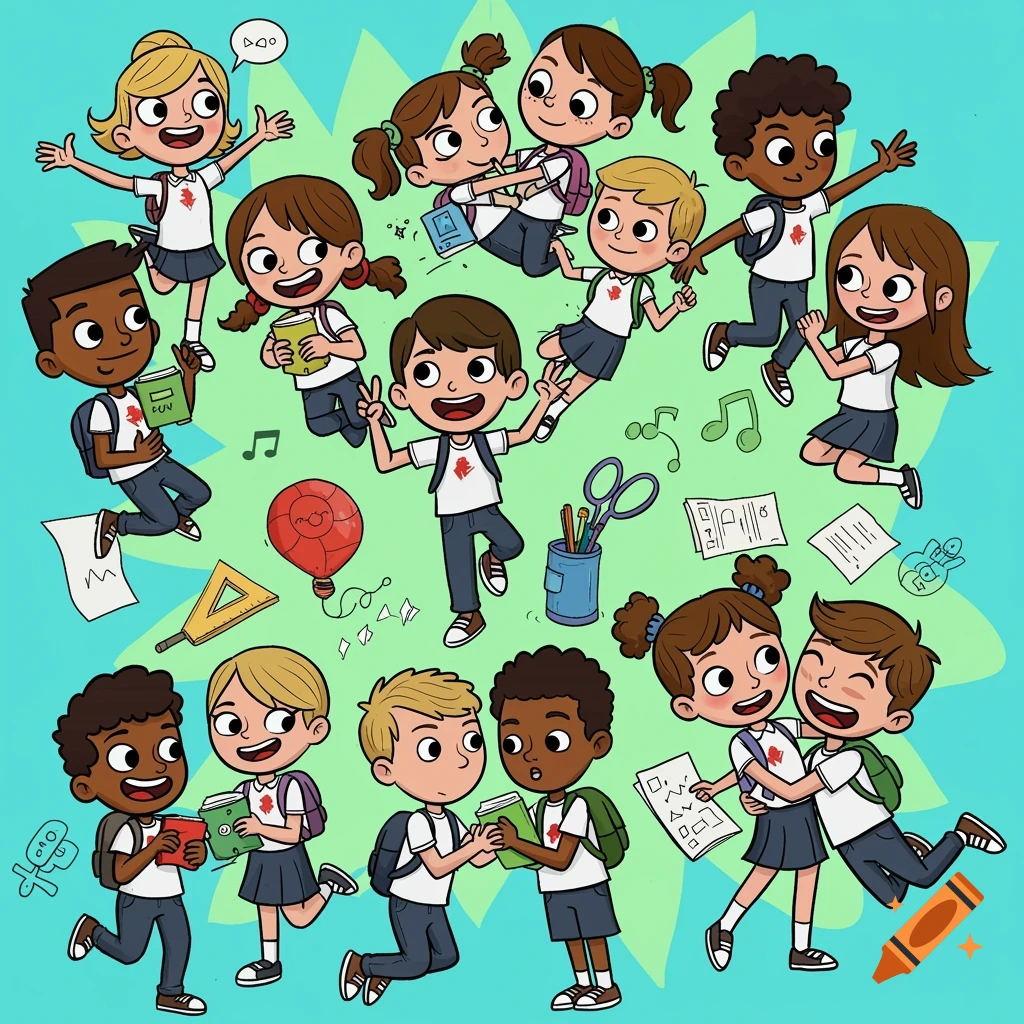 Cartoon image of students pairing up on Craiyon