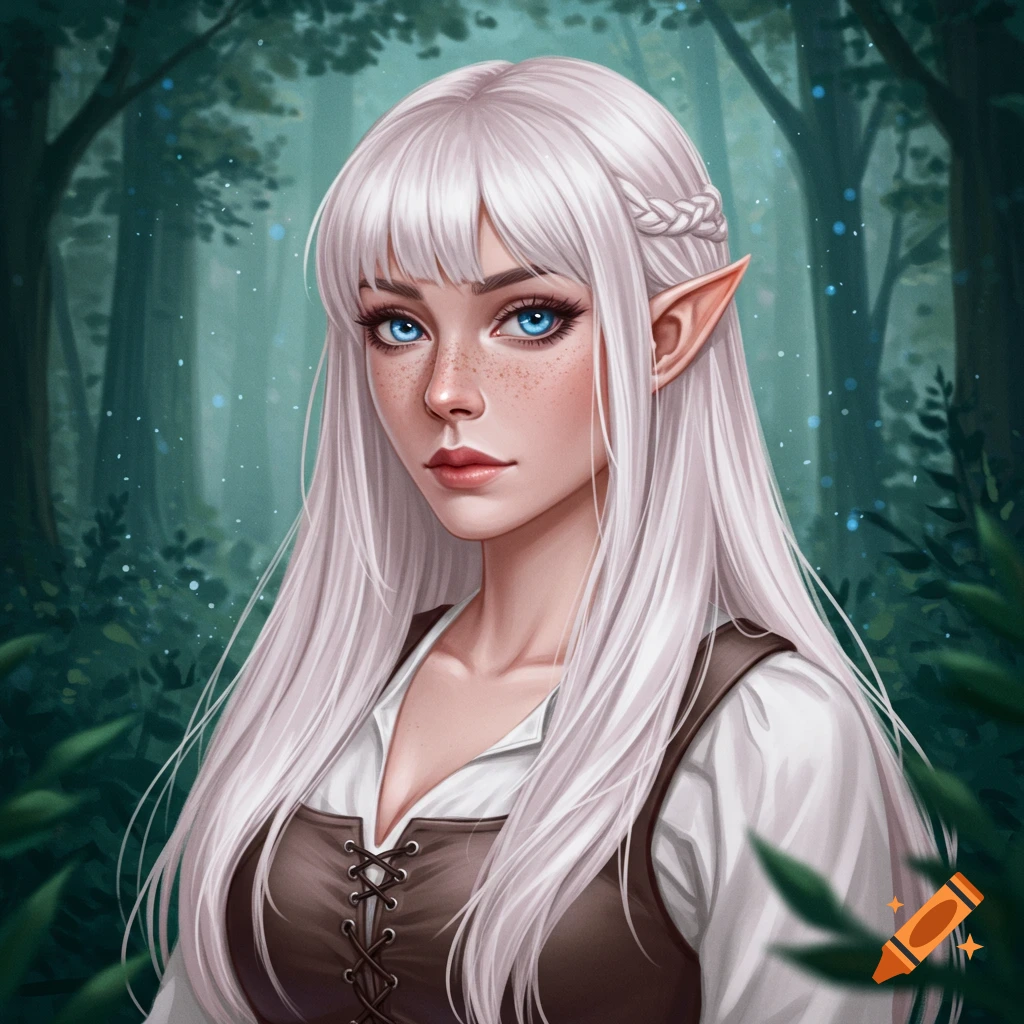 Beautiful elven woman with platinum blonde hair, blue eyes, and ...