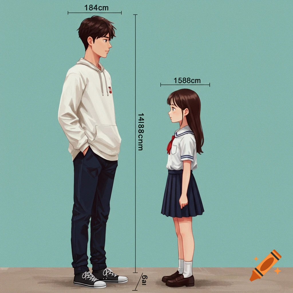 Boy (184cm) and girl (158cm) standing side by side on Craiyon
