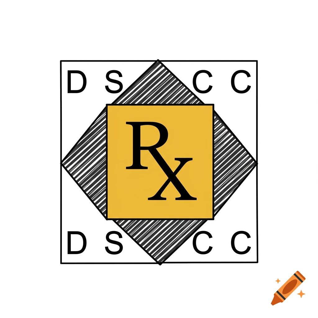 Graphic logo with letters D, S, C, C surrounding a square containing ...