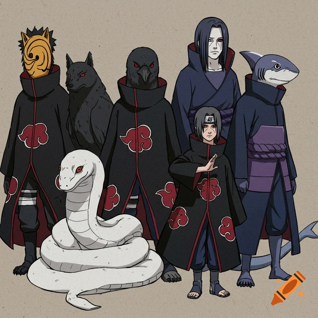 Animal Akatsuki Lineup in Naruto Style: Obito as a black wolf, Itachi ...