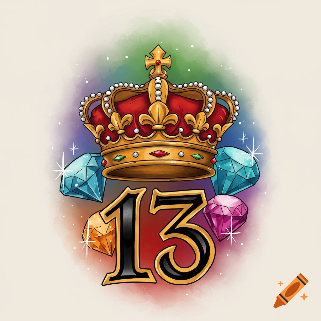 Tattoo of a crown, three diamonds, and the number 13 on Craiyon
