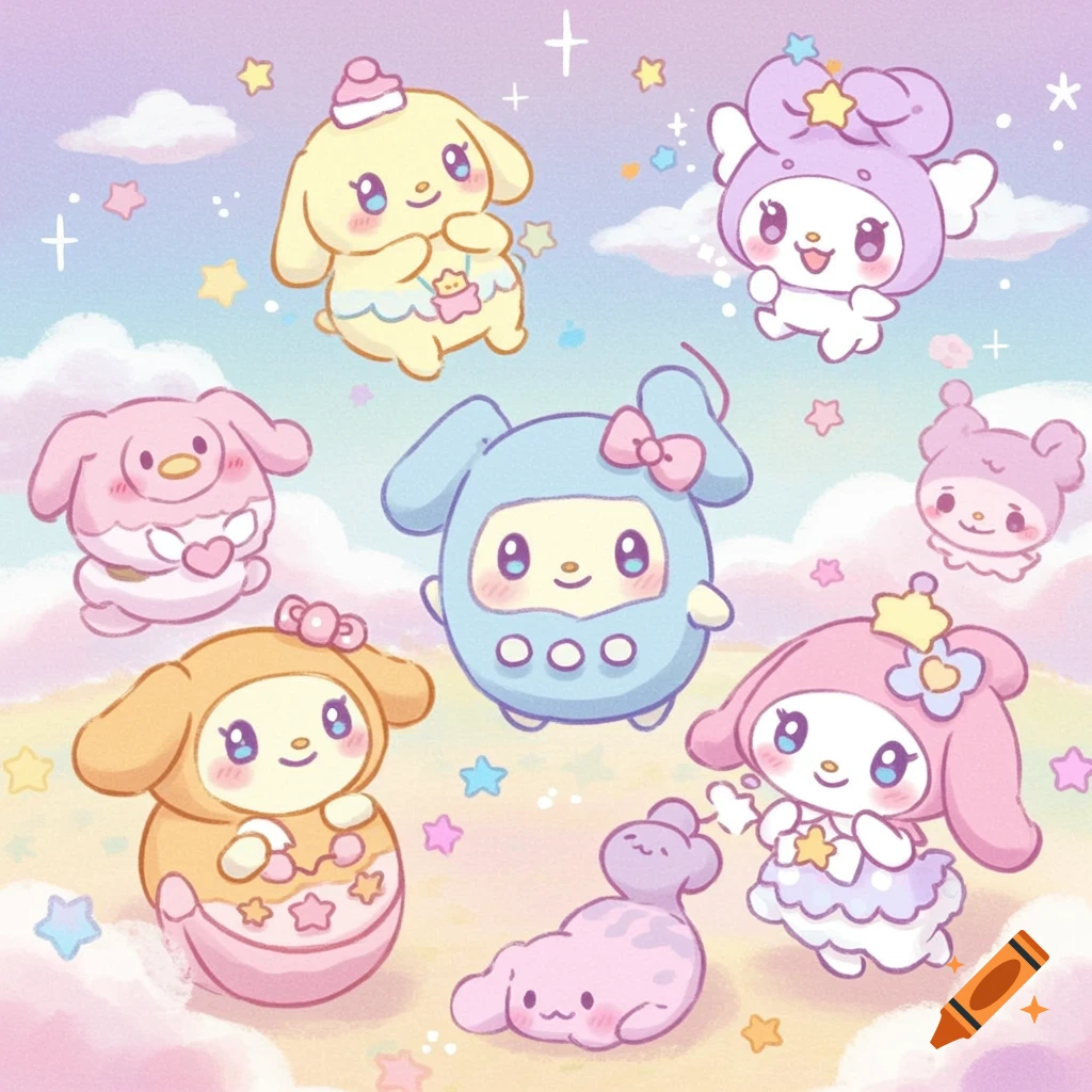 Kawaii illustration of a pink rabbit character resembling My Melody ...
