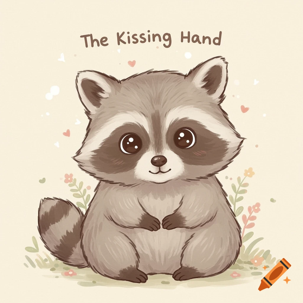 Cute raccoon with the title "The Kissing Hand" on Craiyon