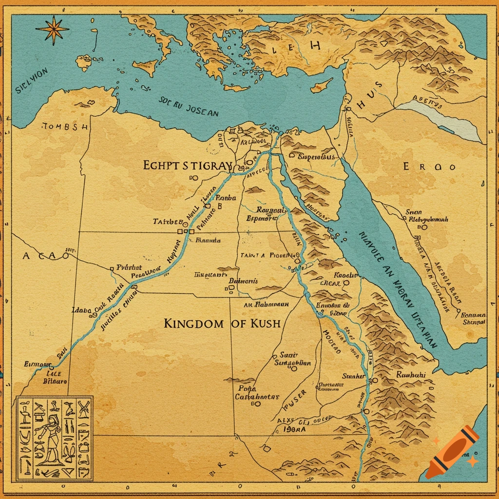 Map of ancient Northeast Africa featuring Egypt and the Kingdom of Kush ...
