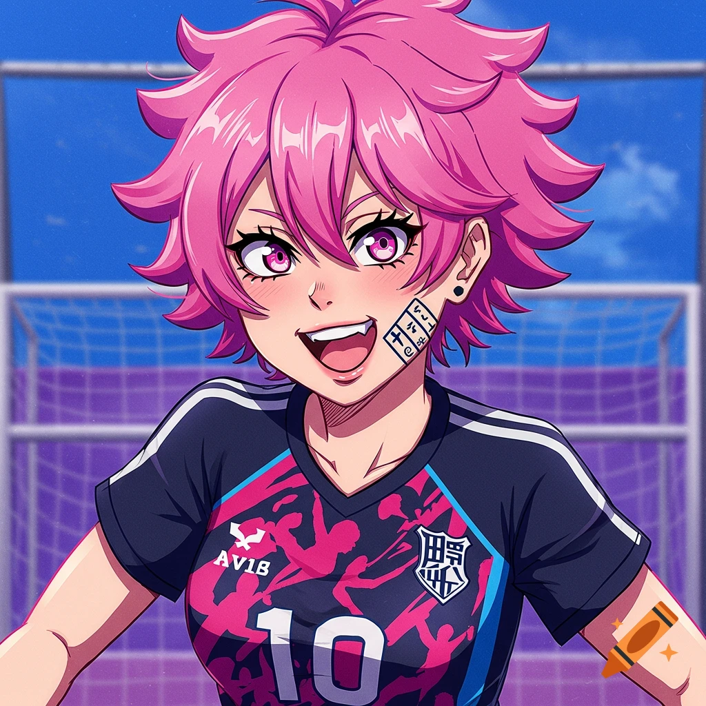 A close-up manga drawing of a young man in a sports jersey with an intense expression. on Craiyon