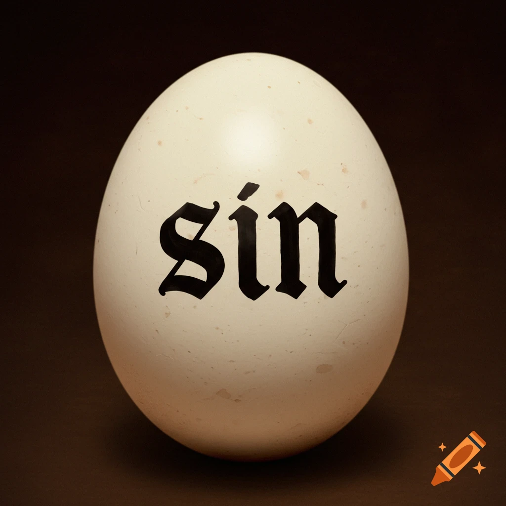 Hard boiled egg with the word SIN written on it on Craiyon