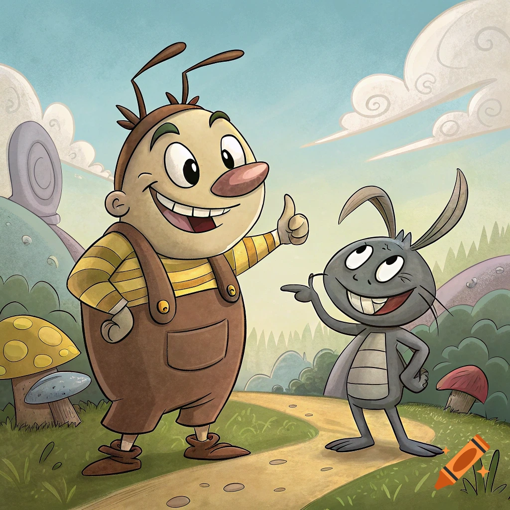 Cartoon characters Dick and Snorty confronting Lickey Louse on Craiyon