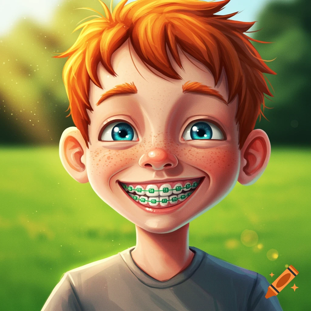 Boy with red hair and braces on Craiyon