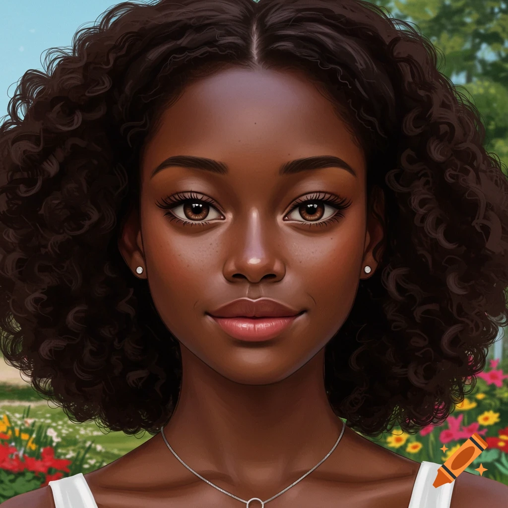 Beautiful eighteen-year-old girl with dark ebony skin. on Craiyon