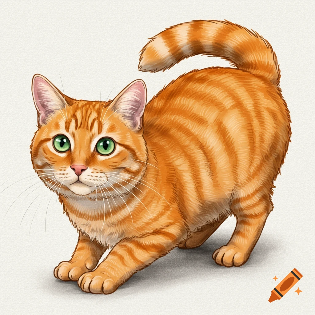 An orange tabby cat in a playful pose, digital illustration. on Craiyon