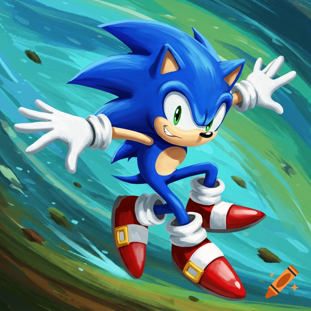 Illustration of Sonic the Hedgehog with green eyes and a slight smirk ...